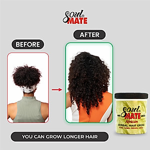 Soulmate African Herbal Hair Grow Cream 12.5 oz | Moisturizing Cream with Jojoba Oil for Smooth & Shiny Hair | Pure Remedy for Scalp Thinning, & Breakage | Natural Conditioner for All Hair Types