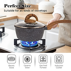 MINLUFUL Nonstick Saucepan with Lid, 1.8 Quart Classic Black Granite Coated Pasta Soup Pot for All Stovetops, 7 Inch Small Sauce Pan for Cooking Sauce Soup and Milk