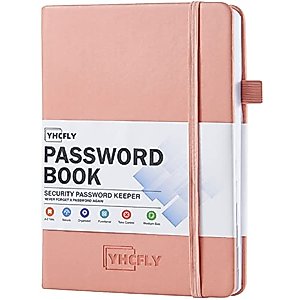 YHCFLY Password Book with Alphabetical tabs, Hardcover Internet Address & Password Organizer Logbook, Medium Size Password Keeper Notebook Journal for Home Office (Peach Pink)