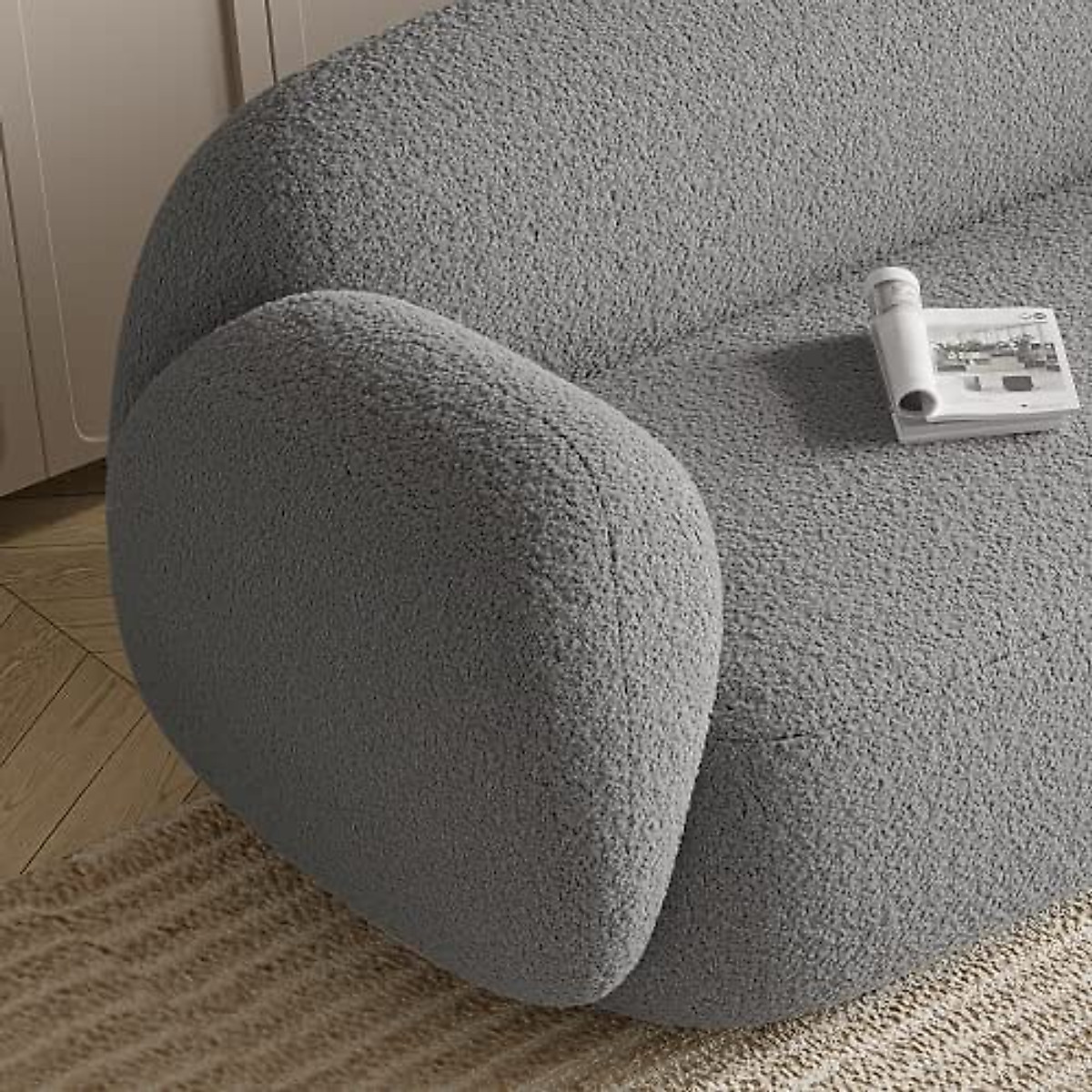 Acanva Modern Minimalist Sofa for Living Room Lounge Home Office, Rounded Edges Couch with Soft Boucle Upholstered, 74”W, Grey