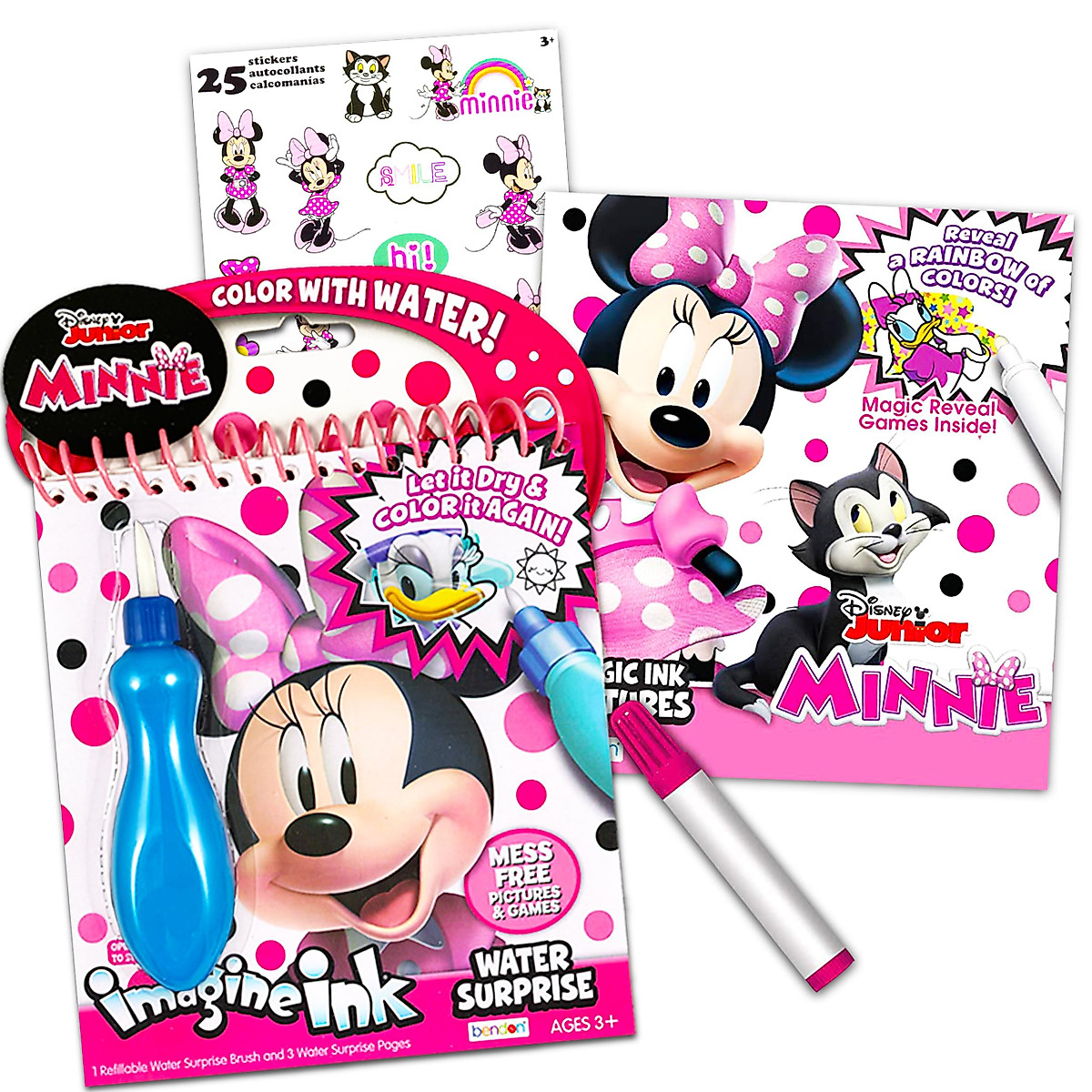 Disney Shop Minnie Mouse Paint with Water Super Set for Kids Toddlers Bundle ~ 2 Mess Free Books with Water Surprise Brush, Pen and Stickers (Minnie Mouse Party Supplies)