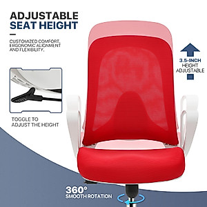 MoNiBloom Ergonomic Mesh Office Chair with Lumbar Support and Flip-up Arms, Home Office Height Adjustable Swivel Task Chair with Soft Seat and Ergonomic Backrest for Pain Back, 250 BLS, Red