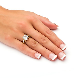 PalmBeach 10K Yellow Gold Emerald Cut Cubic Zirconia Scrolling Band Engagement Ring Sizes 5-10 Size 8