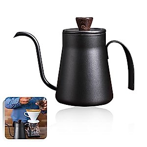 CA Mode 14oz Mini Gooseneck Spout Kettle Make Pour-Over Coffee Kettles Small Teapot Stainless Steel Black Long Narrow Hand Drip Tea Pot Hanging Ear with Anti-Scalding Cover