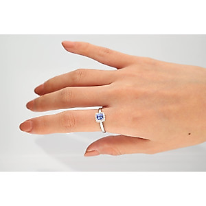 Gin and Grace 10K White Gold Genuine Tanzanite Ring with Diamonds for women | Ethically, authentically & organically sourced (Cushion-cut) shaped Tanzanite hand-crafted jewelry for her