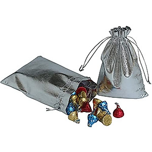 BEAVOING Pack of 50 5"x 7" Heavy Duty Silver Drawstring Organza Jewelry Pouches Wedding Party Christmas Favor Gift Candy Chocolate Bags(Silver, 5"x 7")