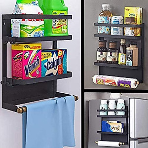 Magnetic Spice Rack,Magnetic Paper Towel Holder Super Magnetic Shelf Spice Rack Spice Organizer for Kitchen Organization and Storage Kitchen Storage Magnetic Spice Rack for Refrigerator Black