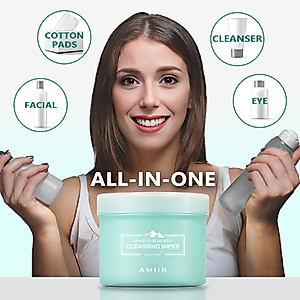 AMIIR 100's Jar Pre-Moistened Face Makeup Remover Wipes Sensitive Skin All-In-One Facial Cleansing Hydrating NO-DRY-OUT Gentle Alcohol-Free, 1 Jar
