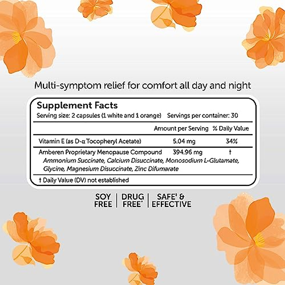 Amberen: Safe Multi-Symptom Menopause Relief. Clinically Shown to Relieve 12 Menopause Symptoms: Hot Flashes, Night Sweats, Mood Swings, Low Energy and More. 2 Month Supply