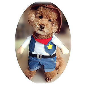 NACOCO Cowboy Dog Costume with Hat Dog Clothes Halloween Costumes for Cat and Small Dog (Small)