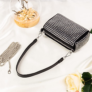 Crystal Rhinestone messenger bag women's banquet bag chain net handbag women's shiny purse suitable for parties and dances(silve), Silver