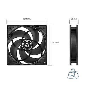 ARCTIC P12 PWM - 120 mm Case Fan with PWM, Pressure-optimised, Quiet Motor, Computer, Fan Speed: 200-1800 RPM - Black, Transparent