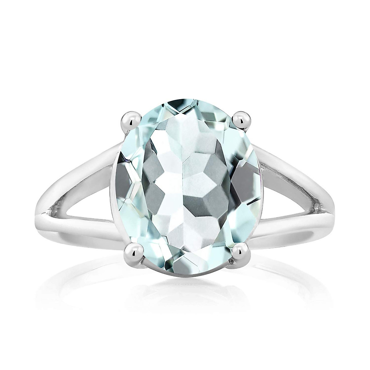 Gem Stone King 4.00 Cttw Sky Blue Simulated Aquamarine Ring For Women In 925 Sterling Silver | Gemstone Birthstone | Oval 12X10MM | Available In Size 5,6,7,8,9
