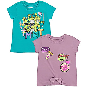 Teenage Mutant Ninja Turtles Leonardo Michelangelo Raphael Little Girls 2 Pack T-Shirts Purple/Blue 6