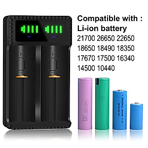 18650 Battery Charger, Tectra Smart Speedy Universal Dual Charger for 21700 26500 22650 22500 20700 18500 18490 18350 17670 16340(RCR123) Li-ion Battery
