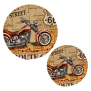 Vintage Motorcycle Pot Holders for Kitchen Cotton Round Holder Set of 2 Heat Resistant Pot Coasters Round Cotton Pot Holder for Quartz Countertops