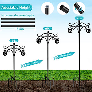 Keten Shepherds Hooks for Outdoor, 75” Double Bird Feeder Poles with 5 Prongs, Adjustable Outdoor Plant Hanger Hooks for Bird Feeder, Plant Baskets, Lanterns, Wedding Decor(2 Pack)