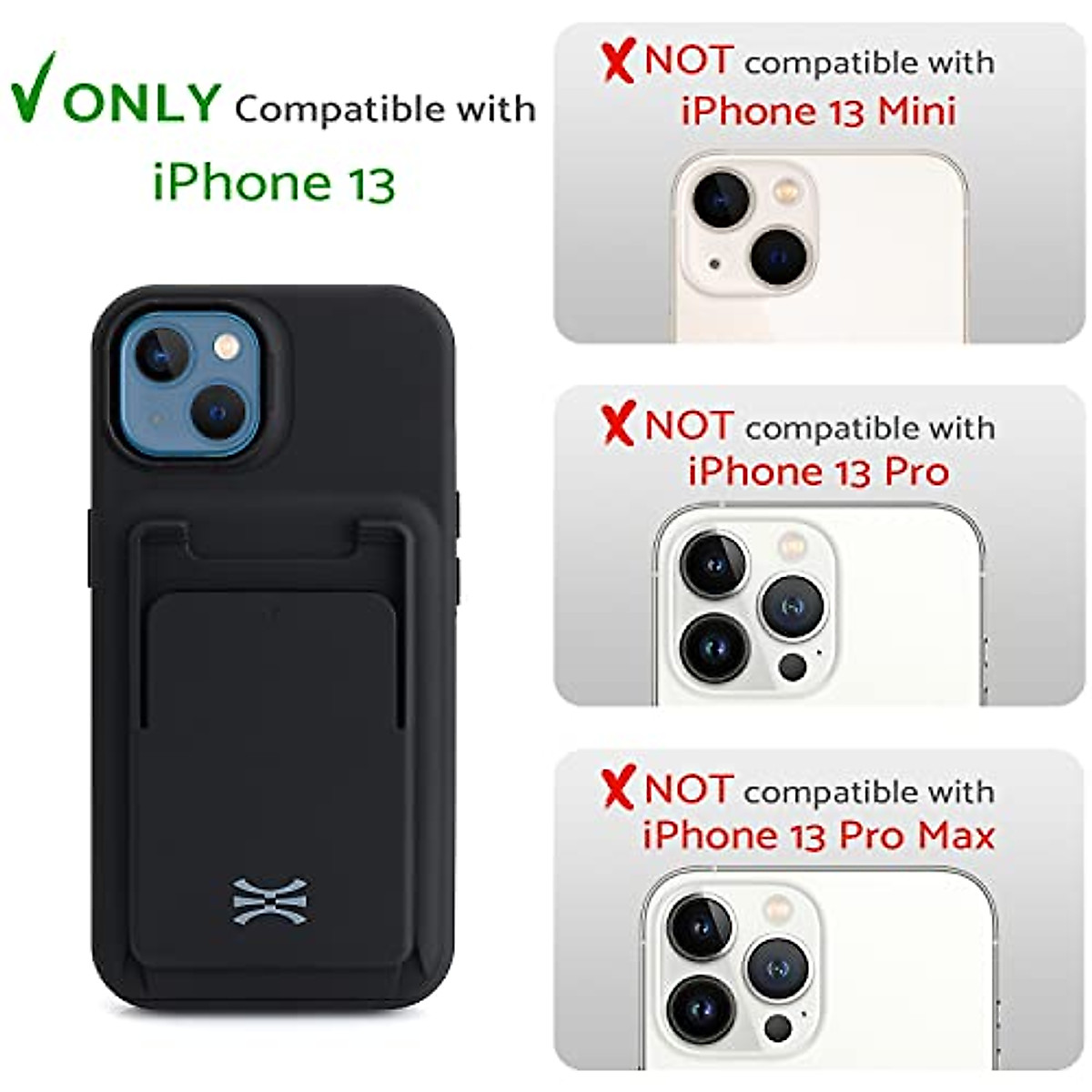 TORU MX PRO for iPhone 13 Case with Card Holder | Slim Protective Cover with Built-in Magnets for MagSafe Compatible | Detachable Sliding Wallet for 3 Cards - Black