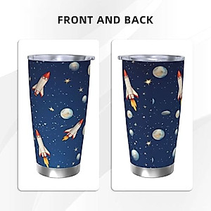 EKPRAVDKTF Rocket In Space 20oz Insulated Stainless Steel Tumbler With Lids And Straws, Double Wall Vacuum Travel Coffee Mug, Thermal Cup For Cold & Hot Drinks, Reusable Metal Straw & Brush
