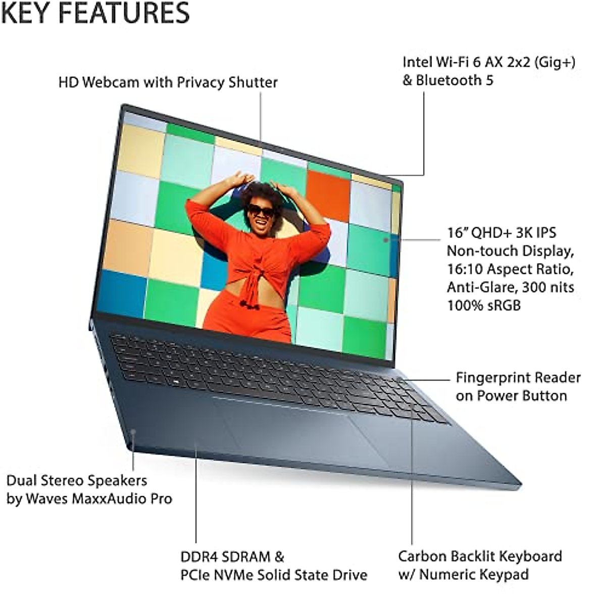 2021 Dell Inspiron 16 Plus 7610 Laptop, 16" QHD+ 3K IPS 16:10 Display, Intel Core i5-11400H, 16GB RAM, 1TB SSD, Backlit Keyboard, Fingerprint Reader, Webcam, Thunderbolt 4, WiFi 6, Windows 10 Home