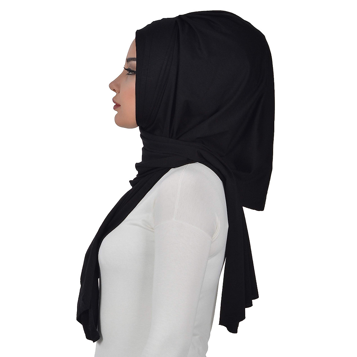 Aisha's Design Instant Hijab for Women Muslim, Presewn 95% Cotton Jersey Turban, Ready to Wear Scarf, Black