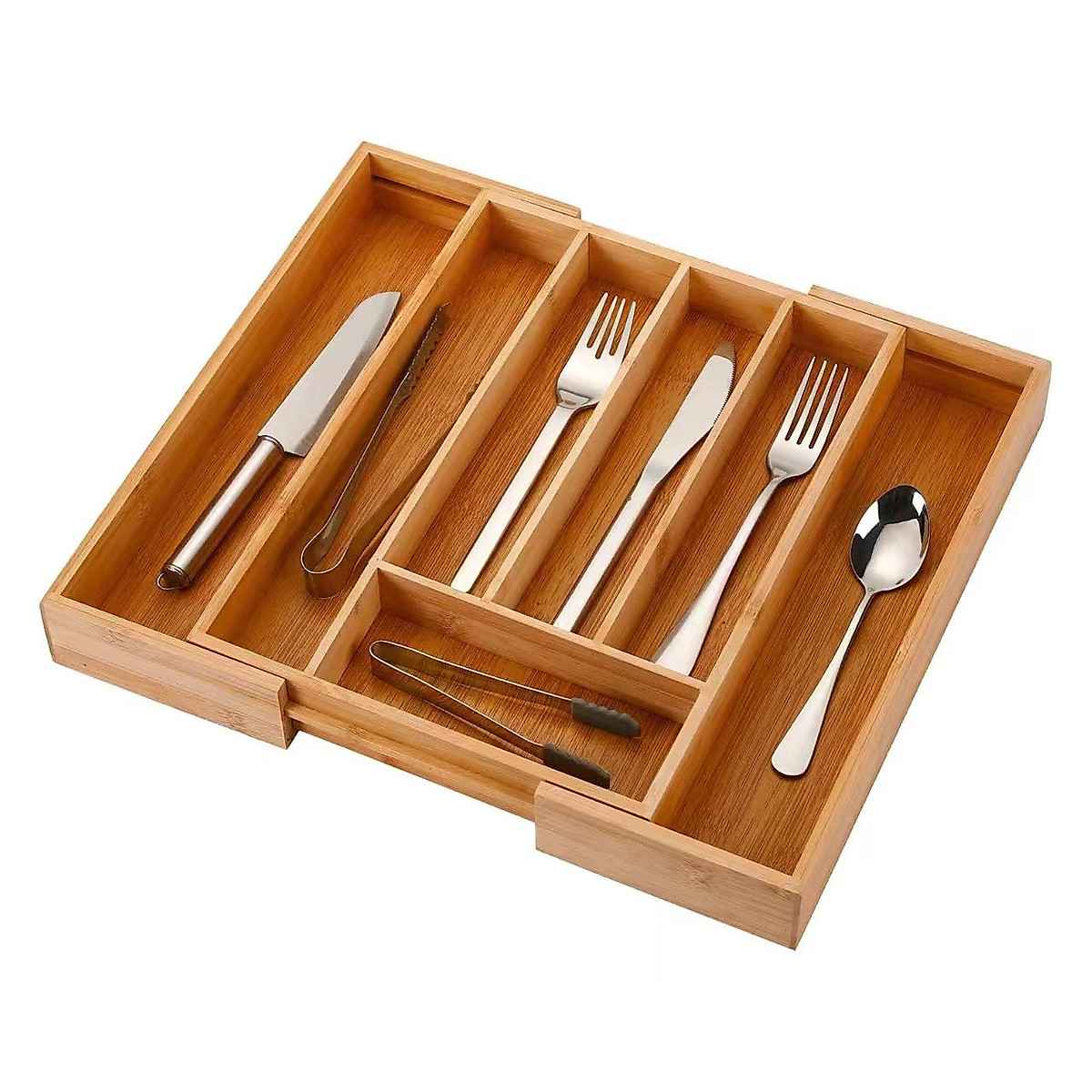 Nero Bamboo Expandable Drawer Organizer for Utensils Holder, Adjustable Home Organization & Storage for Kitchen Gadgets Silverware Cutlery Accessories Desk Craft Makeup Vanity Organizers