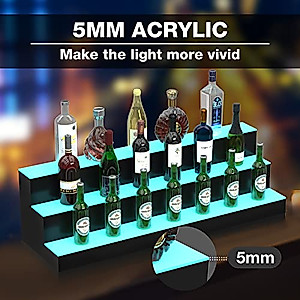 HIGOSPRO LED Liquor Bottle Display Shelf, 40 inch 3-Step Lighted Acrylic Lighted Bar Shelf for Home, Commercial Bar, Acrylic Lighted Bottle Display Stand with RF Remote