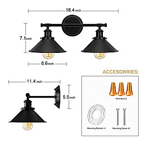 Alynzee 2 Light Bathroom Vanity Light Fixtures,Farmhouse Wall Sconce Matte Black Finish Industrial Bathroom Vanity Lighting for Bathroom Kitchen Living Room Workshop Cafe