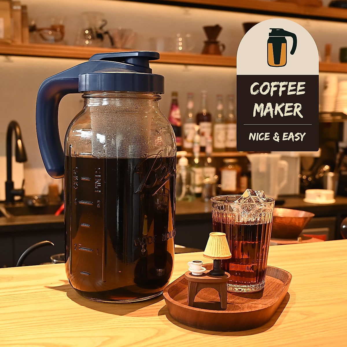 LIVEBAY Wide Mouth Mason Jar Pour Spout Lids Flip Cap Lid with Handle Reusable,Leak-proof Airtight Seal, Navy Blue, 2 Pack