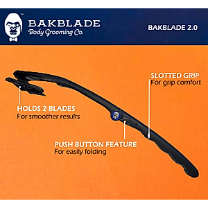 baKblade 2.0 Back Shavers for Men: The DIY Back Hair Shaver for Men with Safety Blade Technology & Ergonomic Handle, Wet or Dry Shaving (Extra Blades Included)