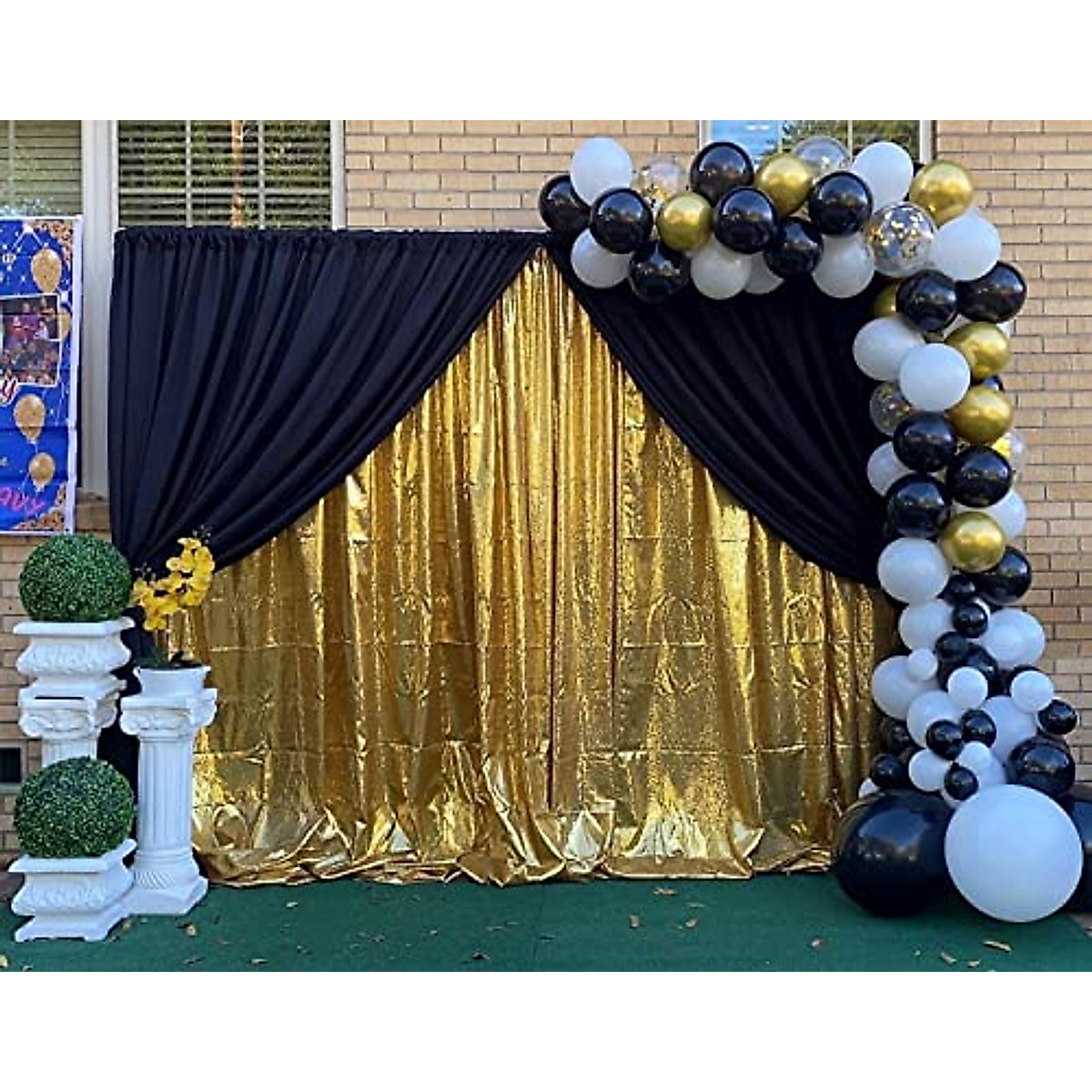WISPET Gold Sequin Backdrop Curtains 2 Panels 4FTx8FT Glitter Gold Photo Backdrop Drapes Party Wedding Baby Shower Curtain Sparkle Photography Background