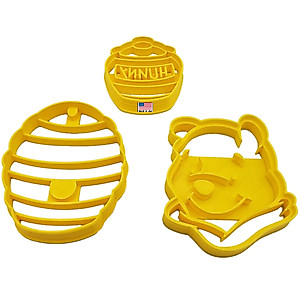 INSPIRED BY WINNIE THE POOH COOKIE CUTTERS Bear Character Adventure Winnie The Pooh Themed Head Face Honey (Hunny) Pot and Bee Hive Cookie Cutters (3 Pack)
