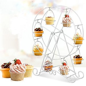 Ferris Wheel Cupcake Stand Dessert Serving Tray, Ferris Wheel Cupcake Stand for Carnival and Circus Theme Party Wedding Party Furnishing Accessories (White)