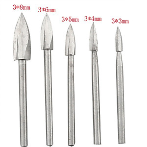 CHENJIN 1 Set Electric Milling Cutter 5-Piece Set 3 to 8mm Engraving Grinding Wood Crafts Rotary Tool Wood Carving Drill Bit Kit