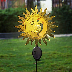 Afirst Solar Lights Outdoor Garden Stakes, Sun Face Crackle Glass LED Decorative Outdoor Decorative Lights for Pathway Yard Lawn Decoration…