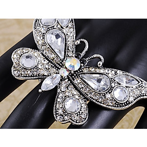 Alilang Czech Clear Crystal Rhinestone Butterfly Birthstone Bridal Wedding Gift Adjustable Ring