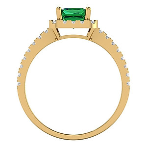 1.79ct Emerald cut customizable Solitaire W/accent Sim. Green Emerald Wedding Anniversary Pave Ring 14k Yellow Gold Size 7