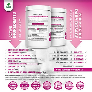 Doggie Dailies Skin & Coat Supplement + Antioxidant Support, 225 Soft Chews, Salmon Oil for Dogs Skin and Coat with Collagen, Omega 3, Krill Oil, Biotin, & Coconut Oil for Dogs