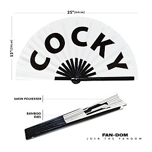 Cocky hand fan foldable bamboo circuit hand fan funny gag slang words expressions statement gifts Festival accessories Rave handheld Circuit event fan Clack fans (White)