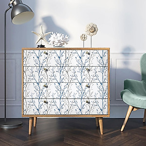 Melwod Grey Blue Tree Branches Peel and Stick Contact Paper 17.7" x 78.7" Modern Tree Branch Removable Wallpaper Natural Wall Paper Self-Adhesive Vinyl for Drawer Liner Furniture Crafts Accent Walls