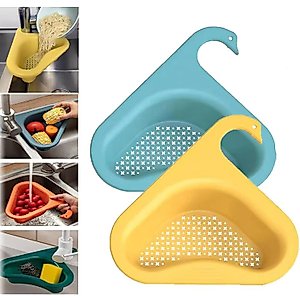 2 Pack Kitchen Sink Drain Basket Swan Drain Rack, Multifunctional Kitchen Triangular Sink Filter Swan Drain Basket for Kitchen Sink Hangs on Faucet Fits All Sink