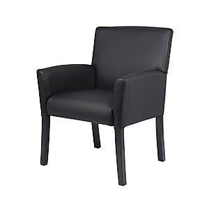 Boss Office Products Executive Box Arm Chair with Mahogany Finish in Black