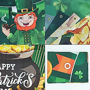 PTFNY Happy St. Patrick's Day Backdrop Banner 71 x 45 Inch Lucky Party Decoration Green Shamrocks Banner Decoration for St Patricks Day Party Background Decoration Photo Booth Props