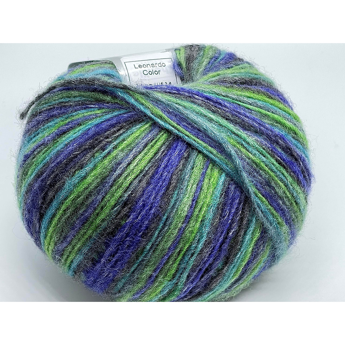 Blue, Purple, Green, Grey Self-Striping Leonardo Color Yarn - DK Weight Merino Wool and Cotton Blend Yarn 50 Grams (1.75 Ounces) 190 Meters (207 Yards)