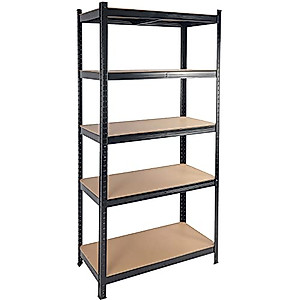 ALBOMI 35" W x 18" D x 71" H Adjustable Metal Garage Shelving Unit, 5-Tier Heavy Duty Garage Storage Shelves with Board, Multipurpose Storage Shelves Rack for Garage Basement Warehouse Office, Black