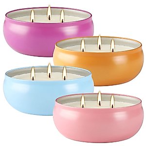 Outdoor & Indoor Citronella Candles,Summer Candle Gift,3-Wick Natural Soy Wax Candle,for Porch Patio Garden Balcony,4 x 12 oz