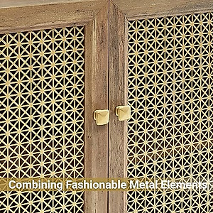 EDYO LIVING Sideboard Buffet Cabinet with Metal Grid Decorated Doors, Console Cabinet, Buffet Cabinet for Kitchen, Bar, Dining Room, Entryway 30.8”Wx15.8”Dx35”H Rustic Oak