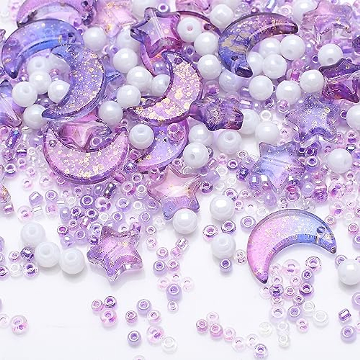 YUANZHIRUN 2200pcs Star Beads Moon Shape Glass Spacer Beads for Jewelry Making,Glass Seed Beads,Pearl Beads for DIY Bracelet Neacklace Earring(Purple Series)