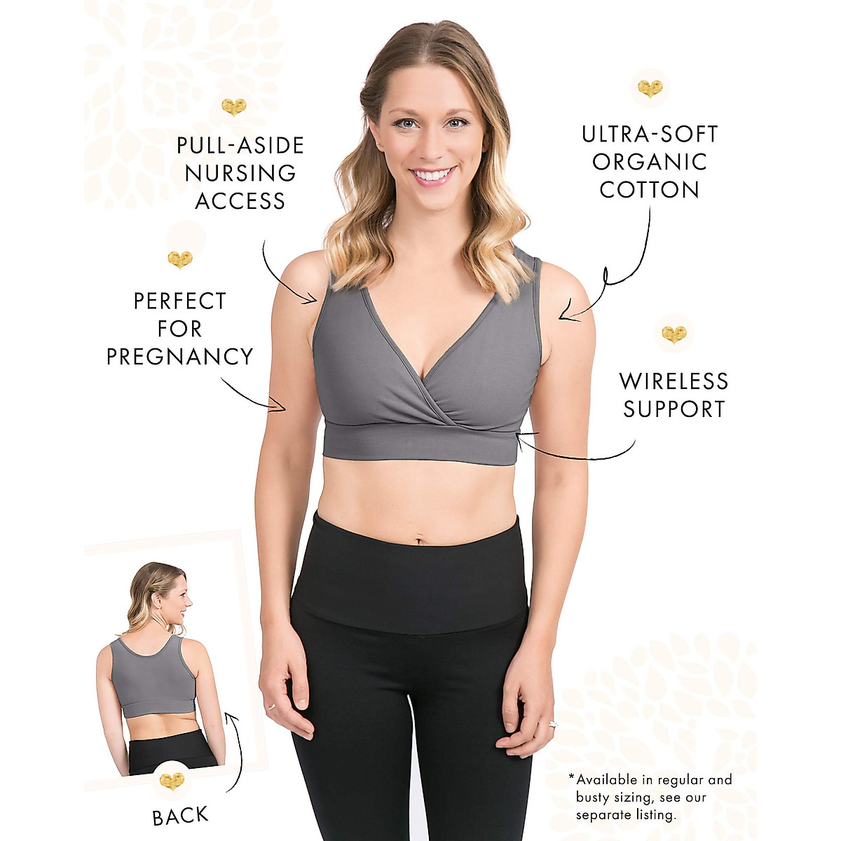 Kindred Bravely Organic Cotton Maternity & Nursing Sleep Bra | Wireless Cotton Bras for Women (Grey, Medium)