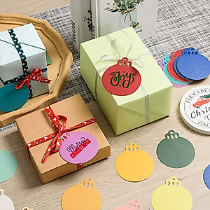 300 Pieces Round Bauble Hanging Gift Tags Blank Christmas Tree Labels Multicolor Round Gift Tags 2.7‘’ x 3.5" Round Bauble Hanging Cutout Ornament for DIY Crafts Xmas Holiday Party Decor,15 Colors